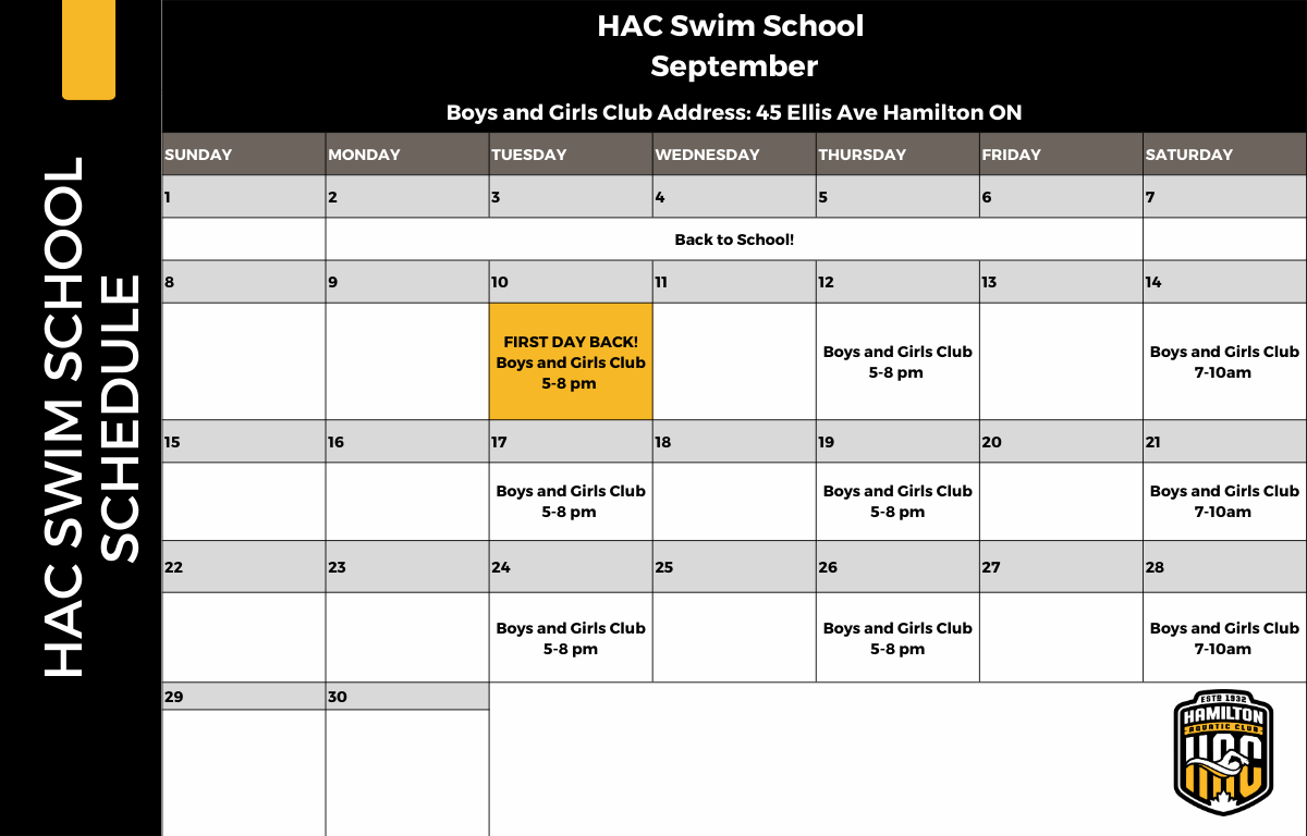 Hamilton Aquatic Club - HAC Swim School Schedules